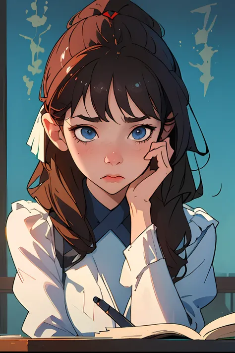 (best quality, masterpiece), writer struggling with a article, embarrassed, - SeaArt AI