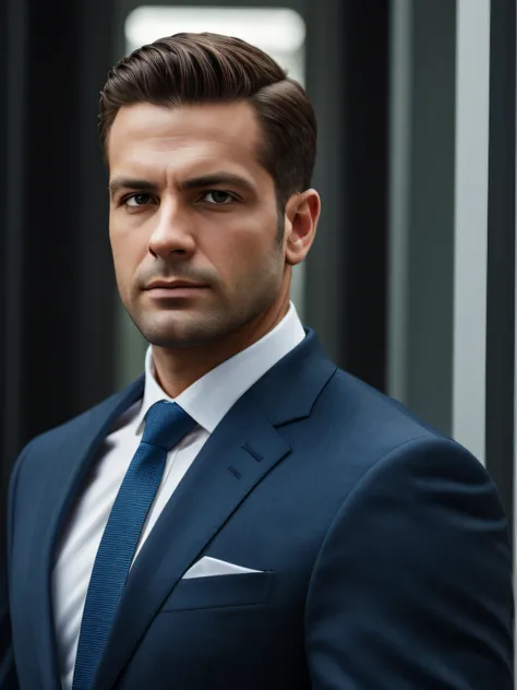 portrait of a 38 year old man, handsome, light eyes, brown hair ...