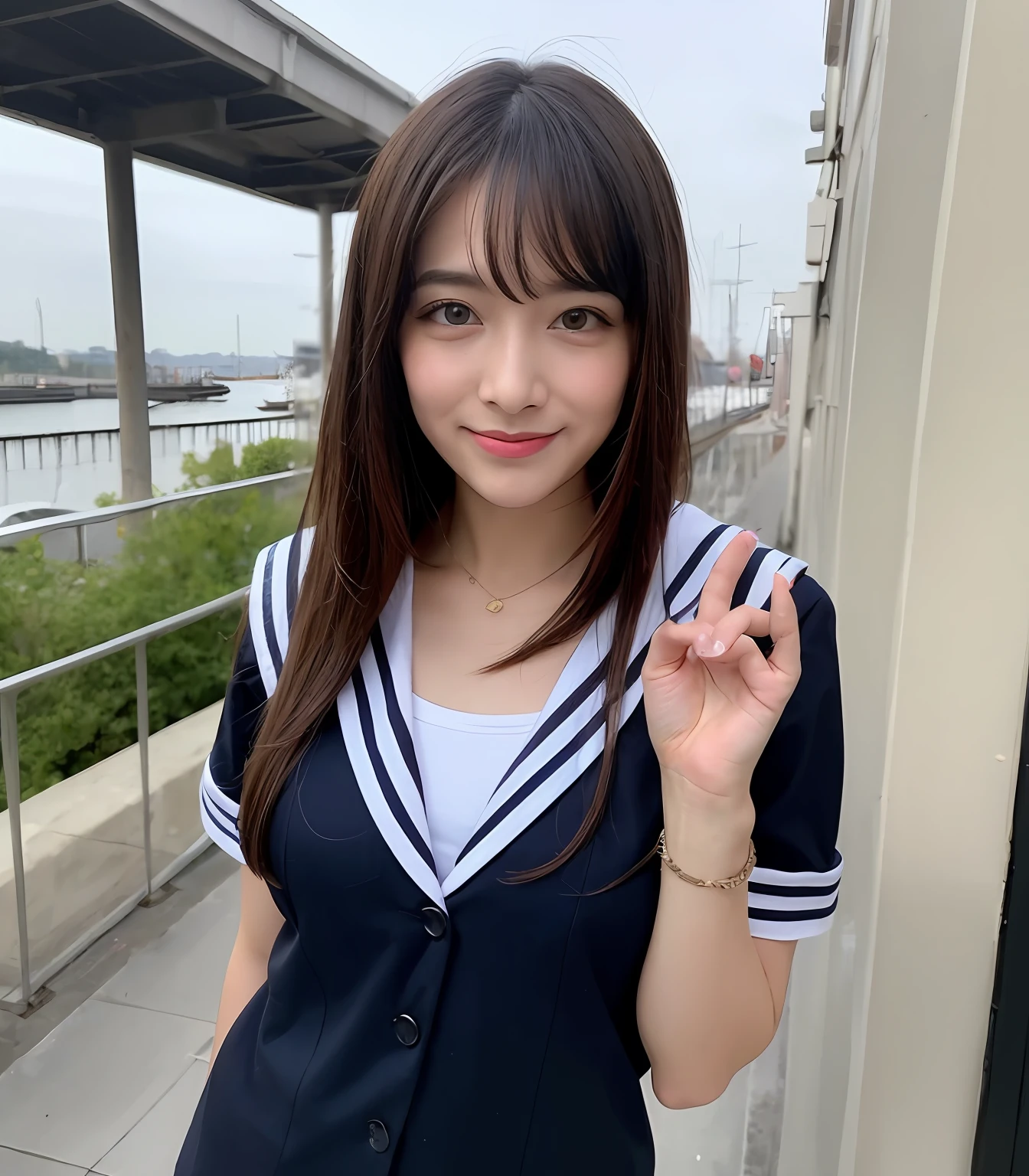 セーラー服を着て写真を撮るアラビアのアジア人女性 Seaart Ai