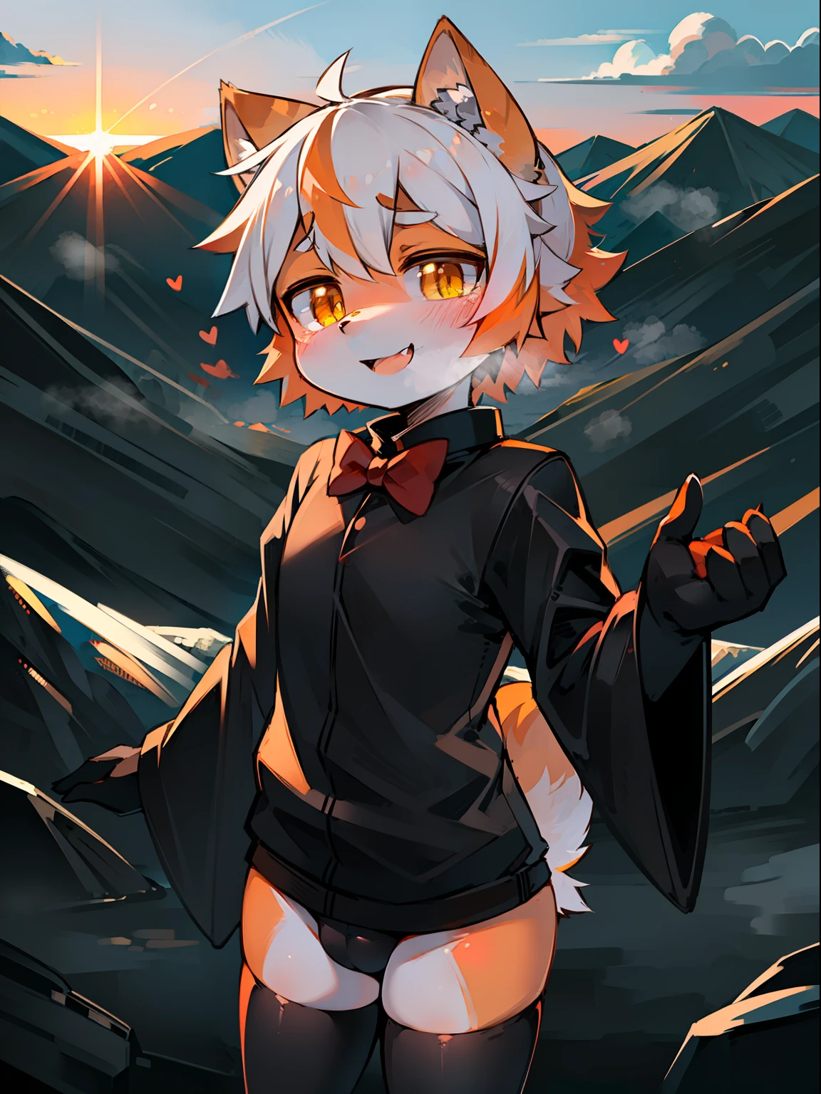 Solo, kemono, femboy, orange and white hair, yellow eyes - SeaArt AI