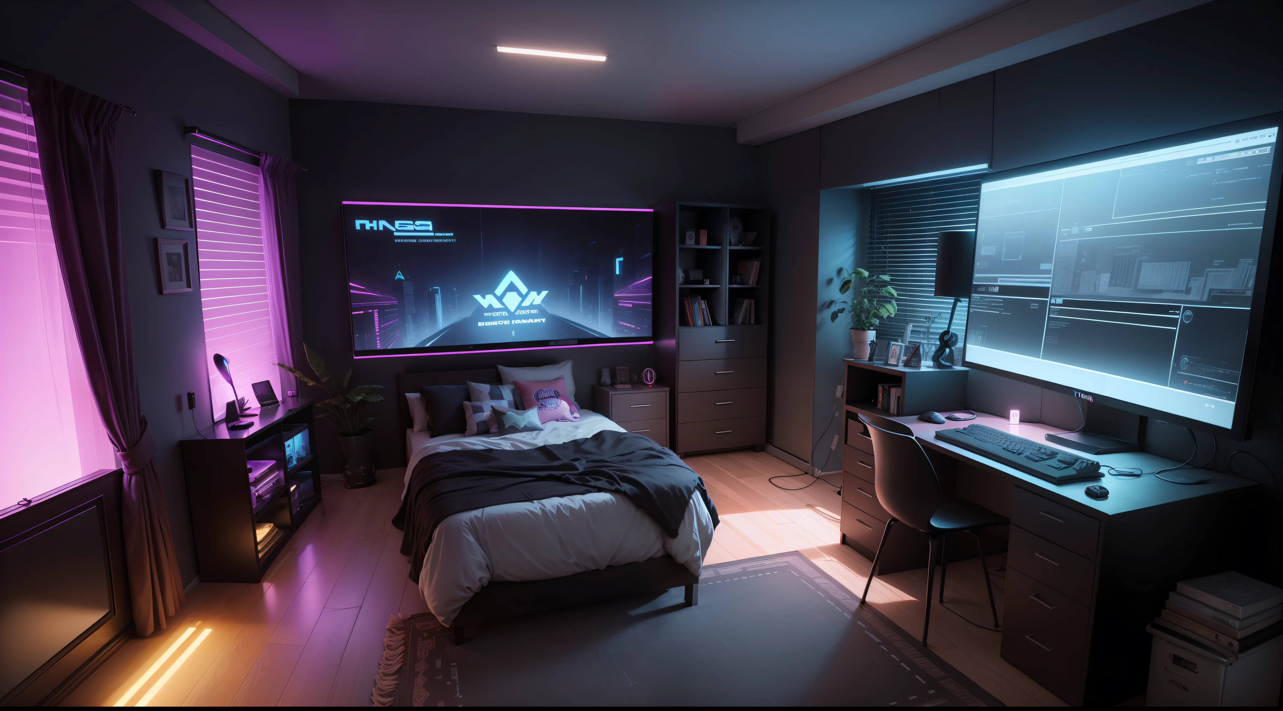 best qualtiy））， （（tmasterpiece））， 1 girl， Bedrooms， gaming bedroom ...