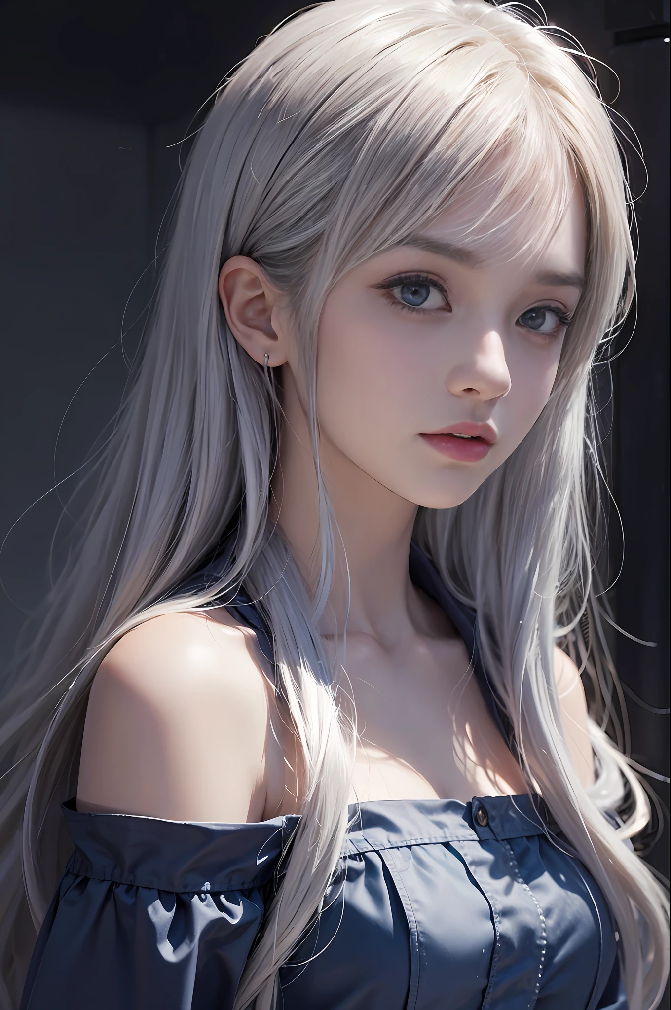 Volumetric lighting、extra detailed face、1girl in、Dark、deep-shadows、lowkey、cowboy shot、(Formula ...