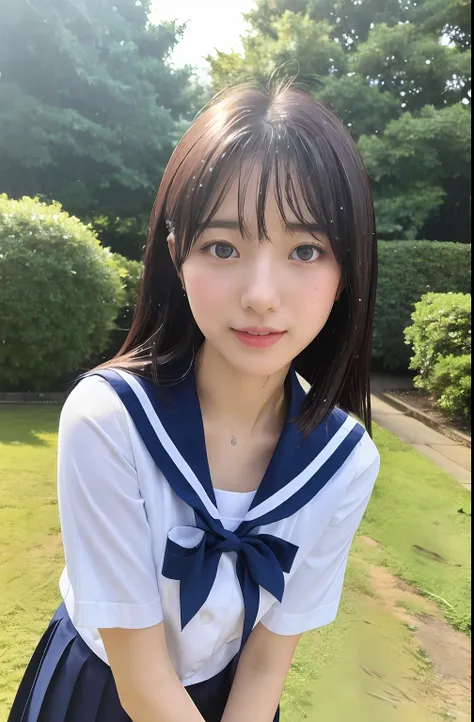 Close Up Portrait Of Woman Walking In Park In Sailor Suit、japan Person Model、young Sensual