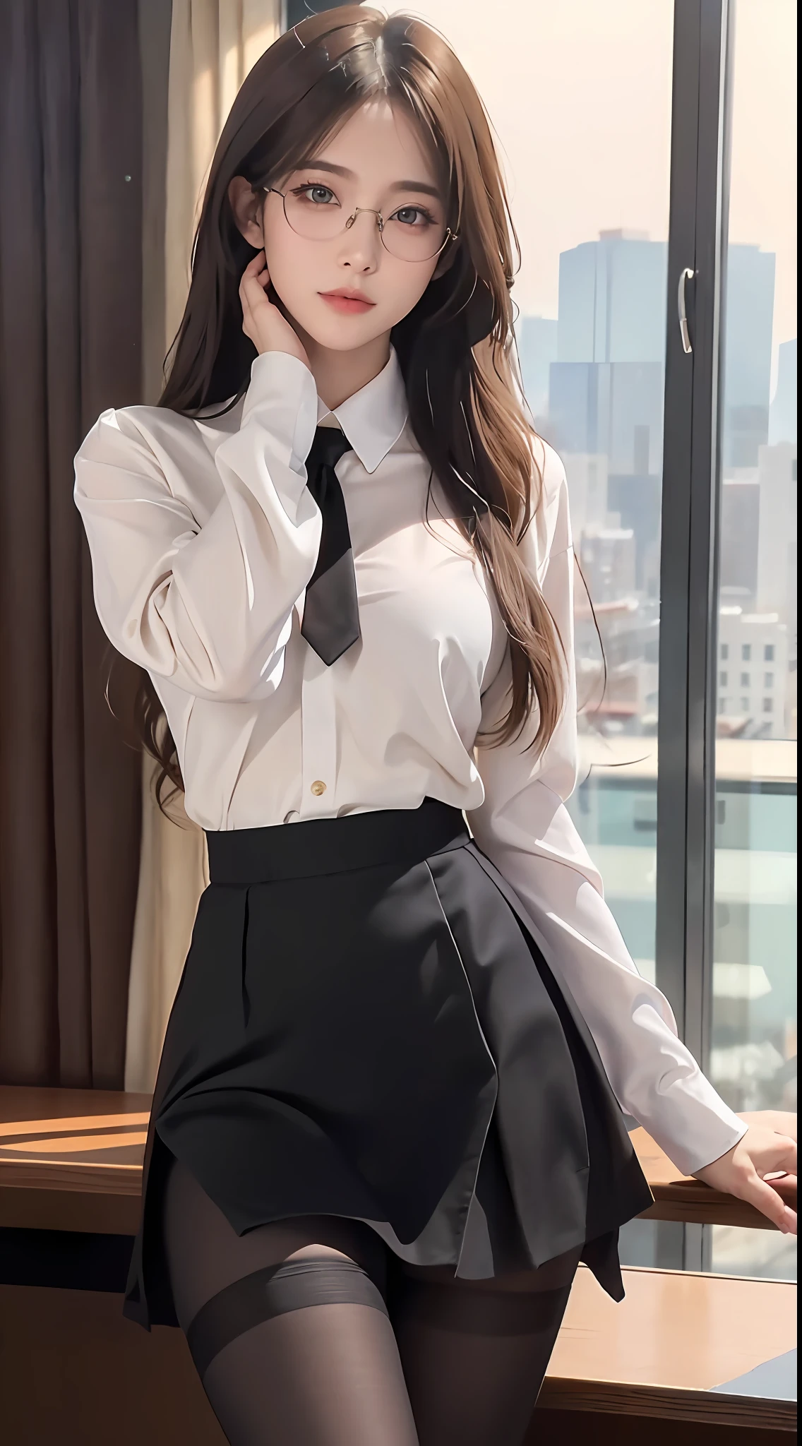 Araffe asian woman in a white shirt and black skirt posing for a picture - SeaArt AI
