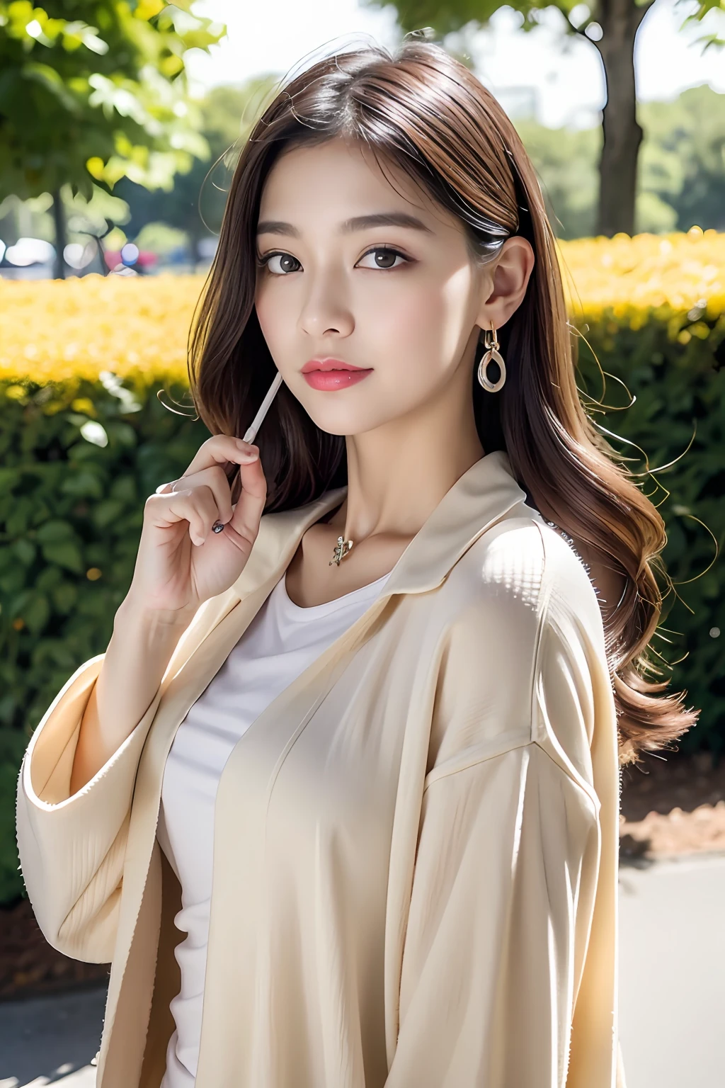 최고 품질、흰 피부의、진짜 인간의 피부、(상세한)、타원형 얼굴、모공、울트라 A High Resolution、(8천、원시 사진