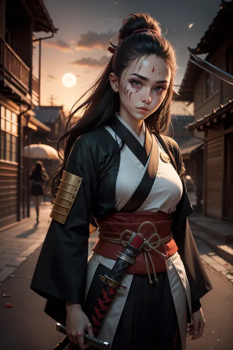 black hair, battle worn, samurai, pretty girl, delicate face - SeaArt AI