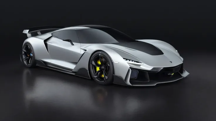 a 2-door sports car,shaped like a stealth fighter,sharp form,one motion ...