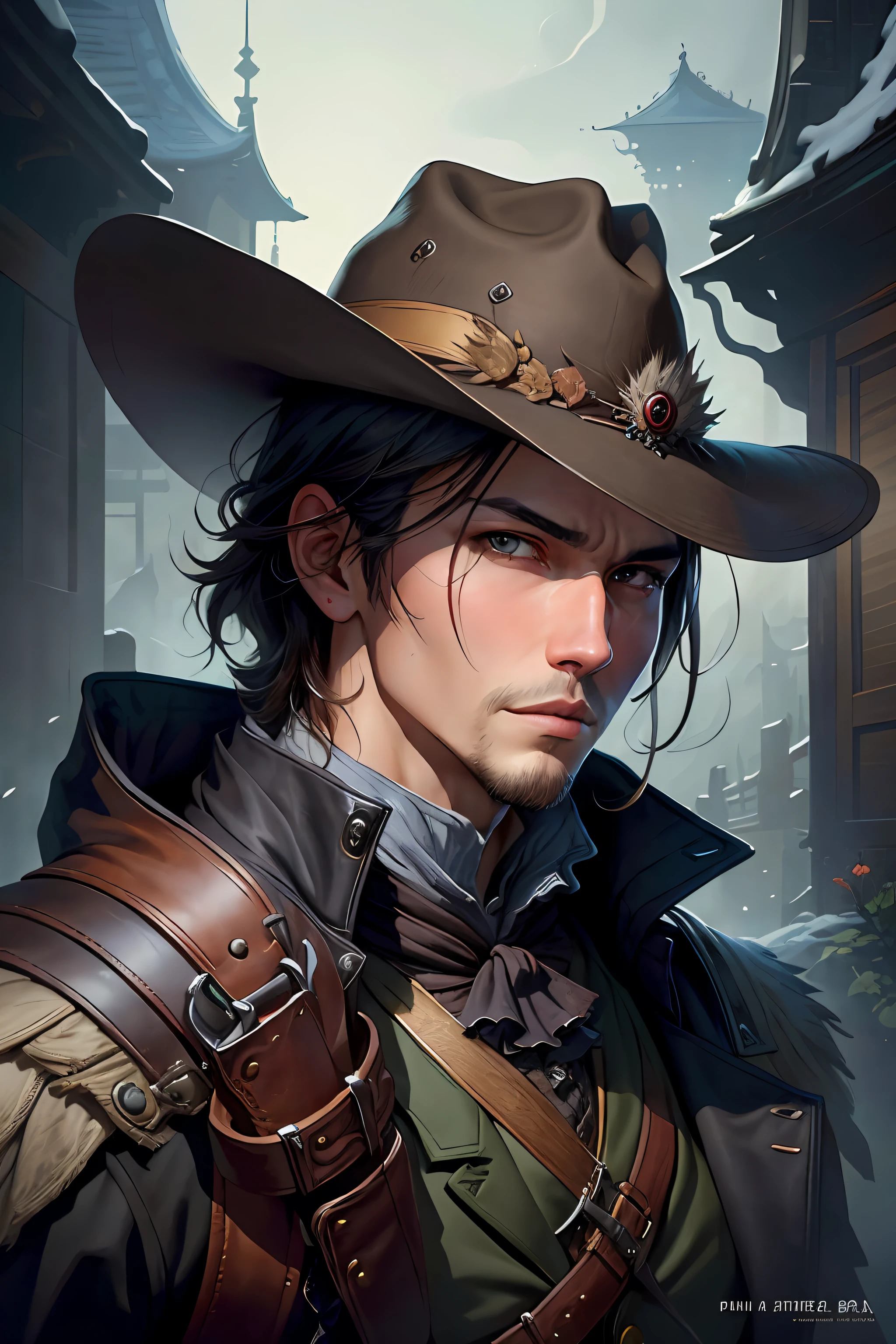 there is a man with a hat and a jacket on, by Yang J, Guviz-style artwork, portrait of a ...