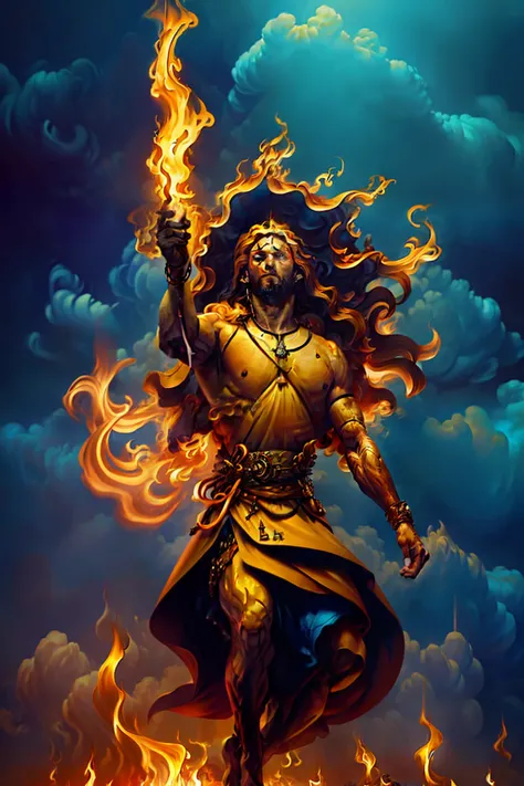 Alta qualidade, 4k, high resolution. Deus do fogo, guerreiro imponente ...