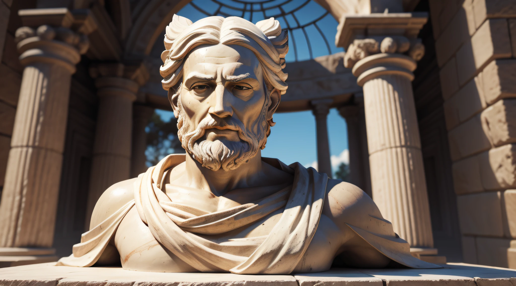 A close up of a statue of a man with a beard - SeaArt AI