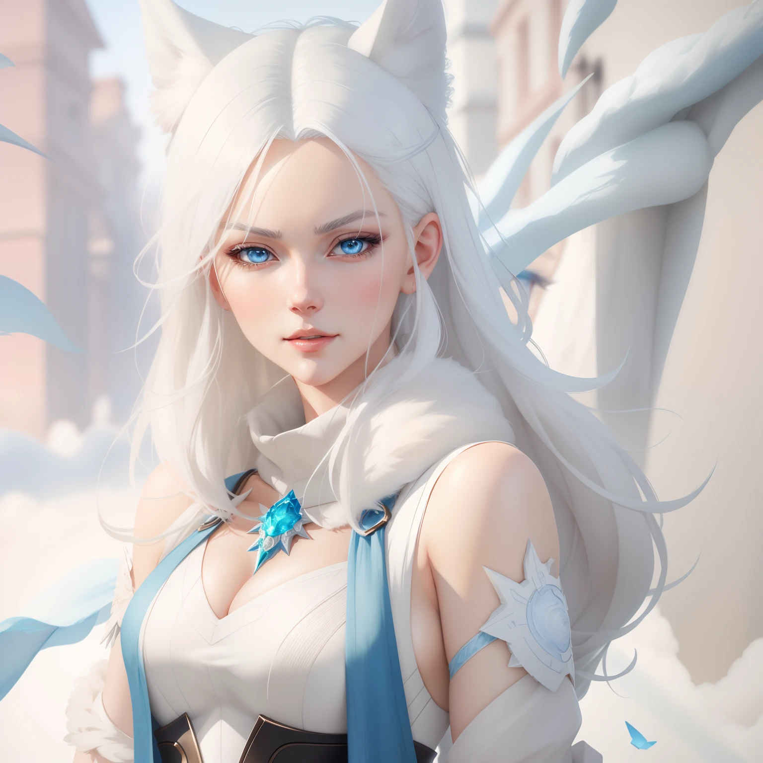 a close up of a woman with white hair and blue eyes, Fanart Meilleure ArtStation, Detailed ...