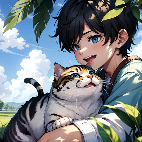 A little boy playing with animals - SeaArt AI