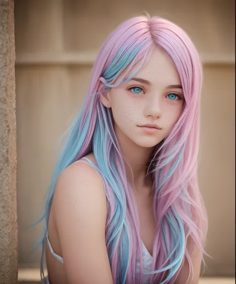 photo of beautiful age 18 girl, pastel hair, freckles sexy, beautiful, close up - SeaArt AI