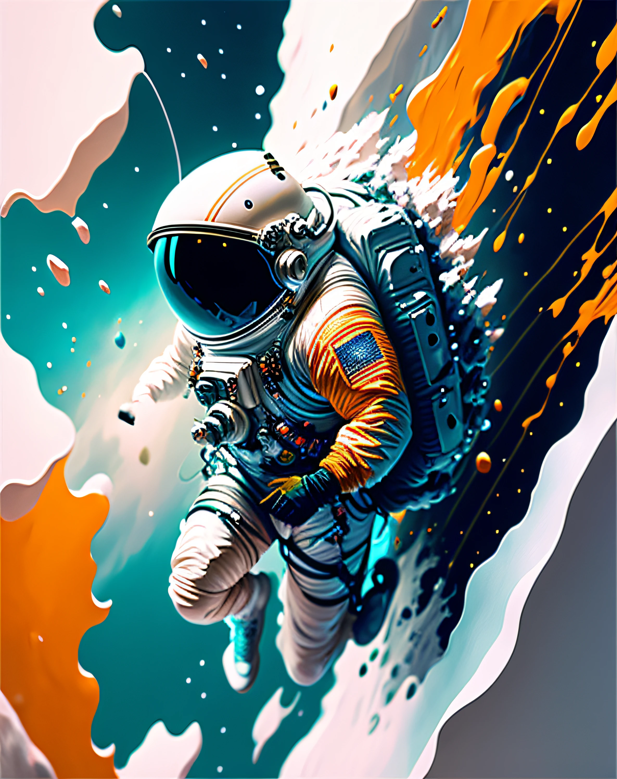 Astronaut in space suit flying through the air with splashes - SeaArt AI