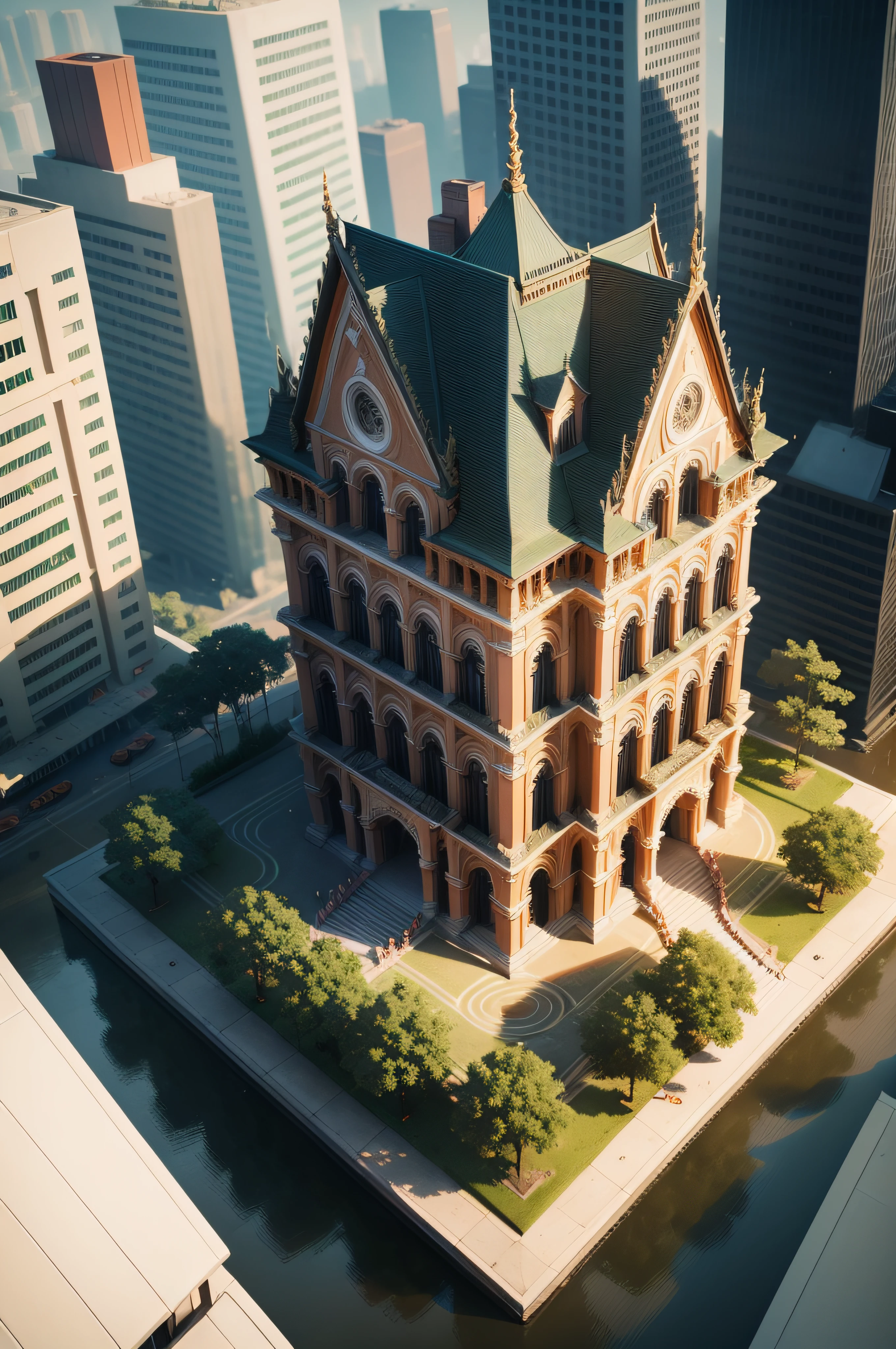 Arafed building with a clock on top of it in a city - SeaArt AI