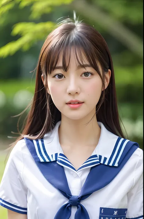 Close Up Portrait Of Woman Walking In Park In Sailor Suit、japan Person Model、young Sensual