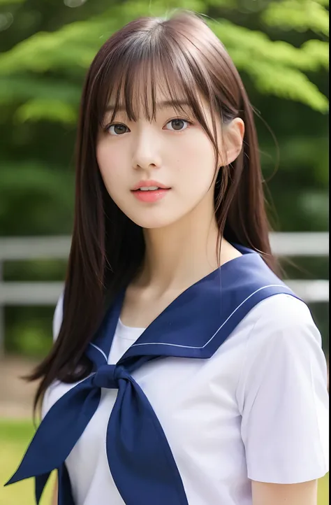 Close Up Portrait Of Woman Walking In Park In Sailor Suit、japan Person Model、young Sensual