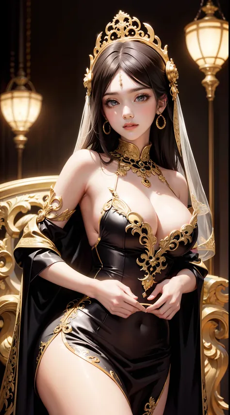 araffed asian woman in a red and gold outfit posing for a picture, artwork in the style of ...