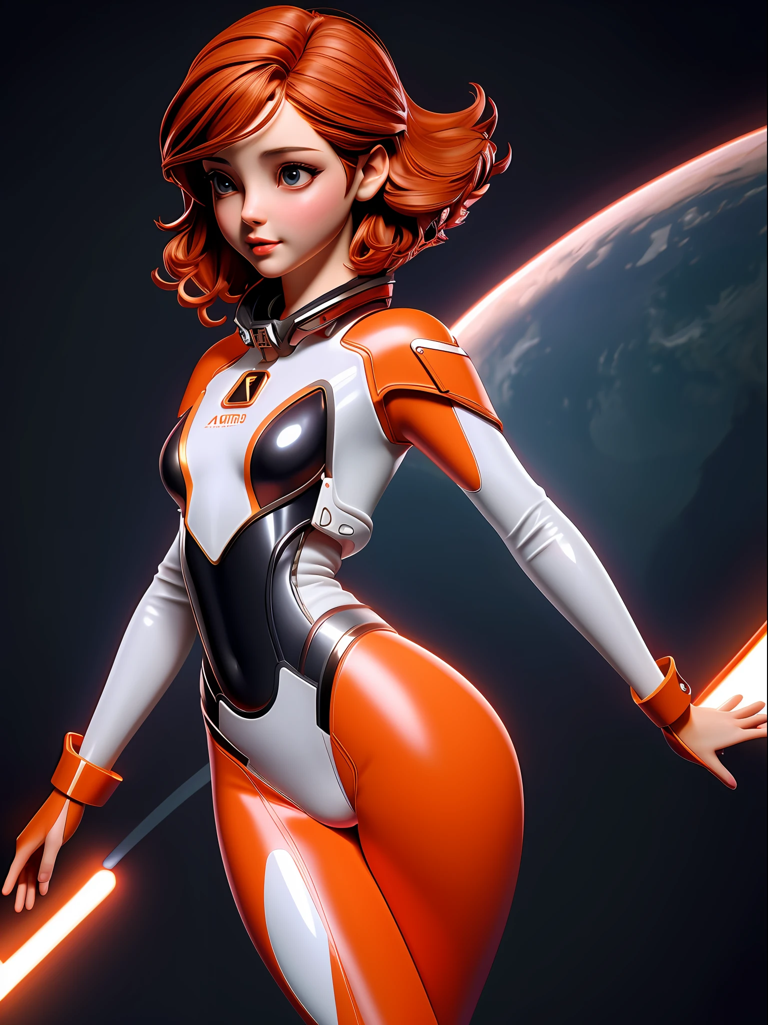 A close up of a woman in a futuristic suit with a sword - SeaArt AI