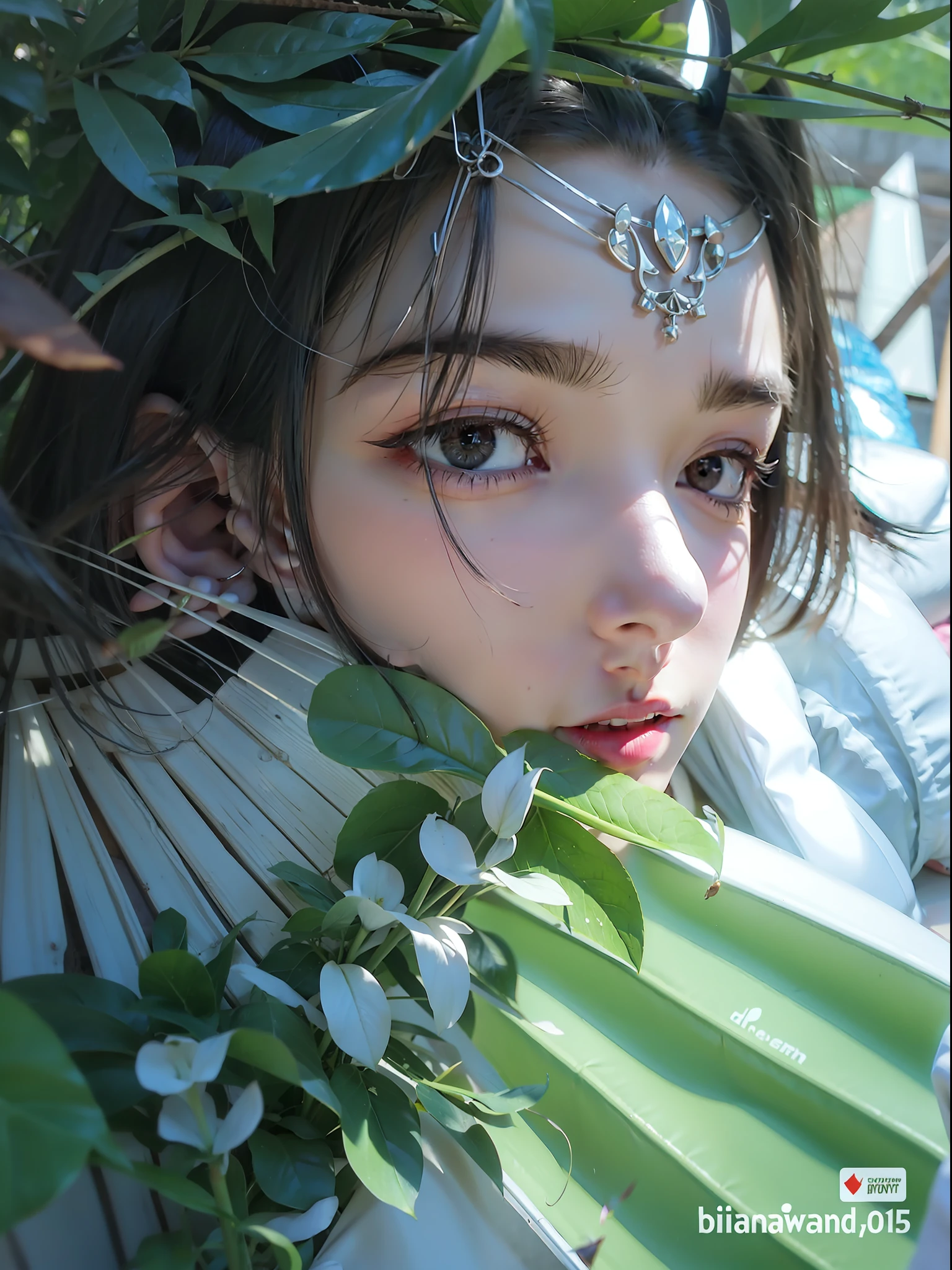 A close up of a woman with a flower crown on her head - SeaArt AI