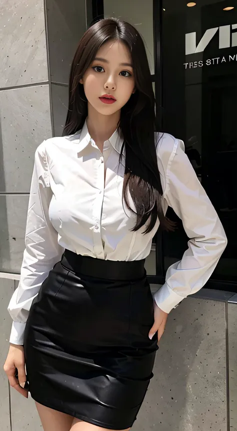 arafed asian woman in a white shirt and black skirt posing for a picture, jaeyeon nam, gorgeous ...