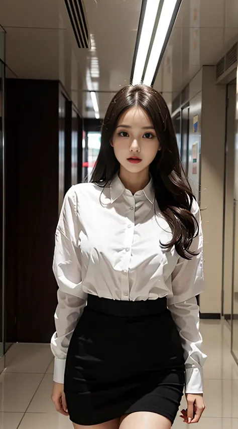 arafed asian woman in a white shirt and black skirt posing for a picture, jaeyeon nam, gorgeous ...
