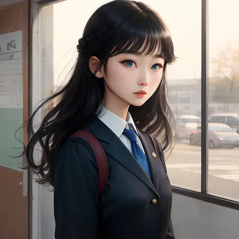 Wearing black silk，blue color eyes，Wear JK group，schoolgirls - SeaArt AI