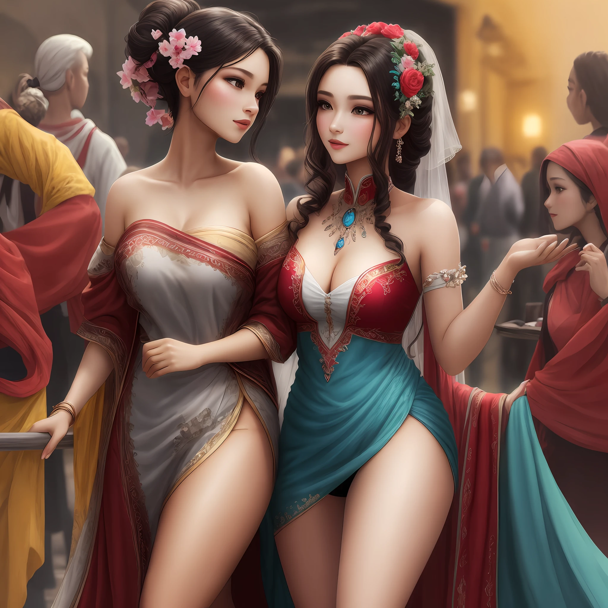 Two women dressed in costumes are standing next to each other - SeaArt AI