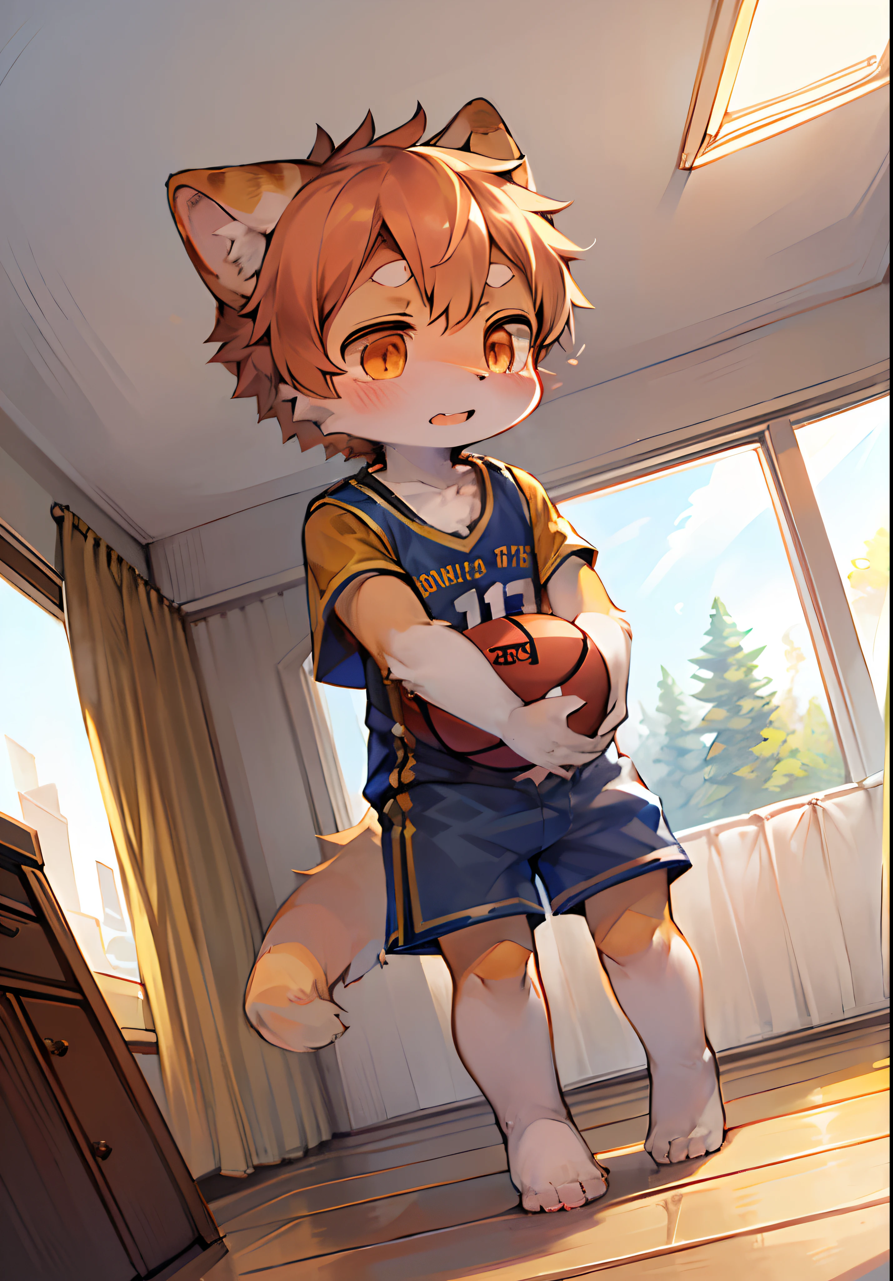 Anime boy with a basketball ball in his hand - SeaArt AI