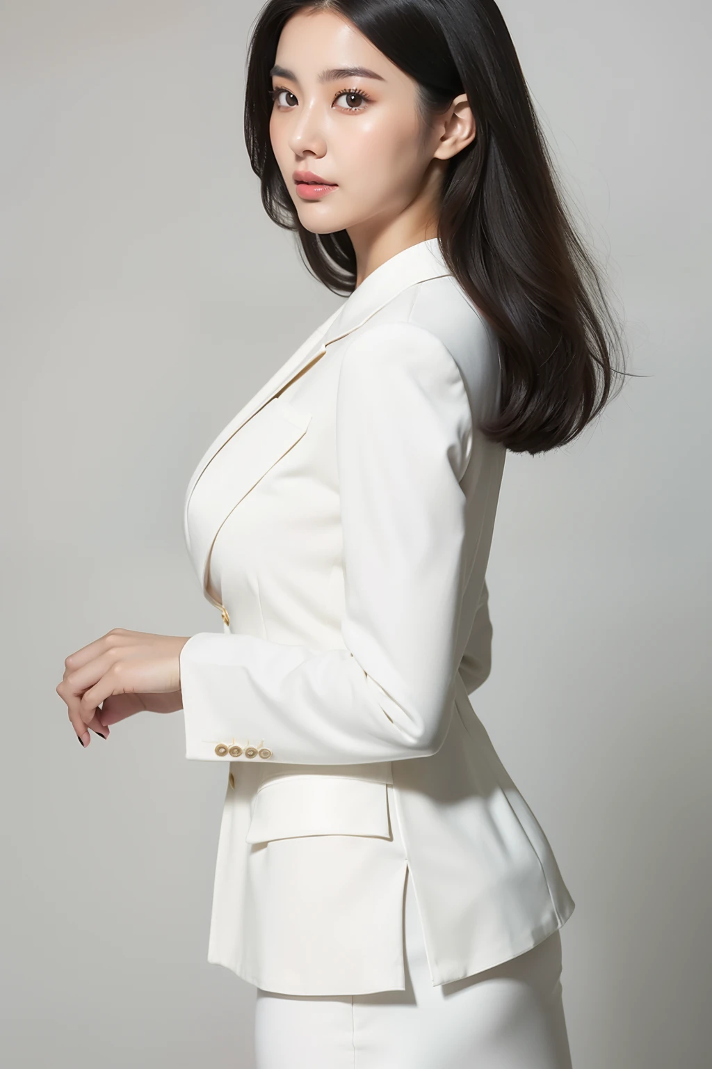 arafed asian woman in a white shirt and black skirt posing for a picture, jaeyeon nam, gorgeous ...