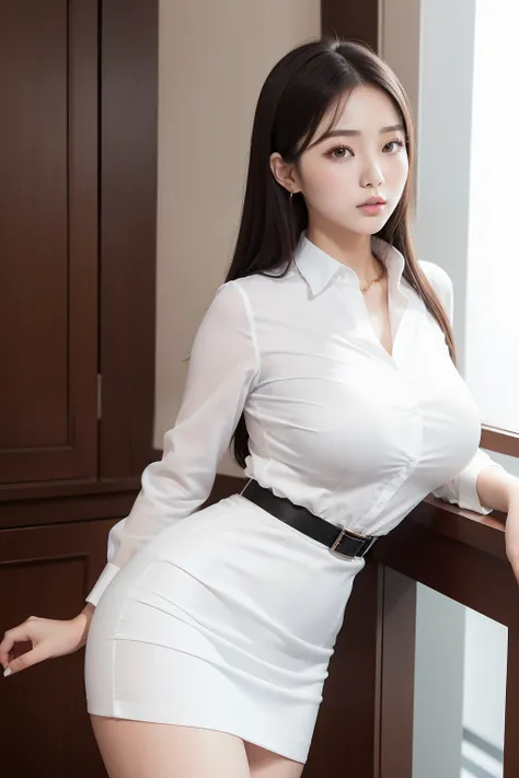 arafed asian woman in a white shirt and black skirt posing for a picture, jaeyeon nam, gorgeous ...
