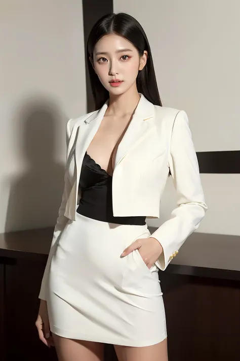 arafed asian woman in a white shirt and black skirt posing for a picture, jaeyeon nam, gorgeous ...