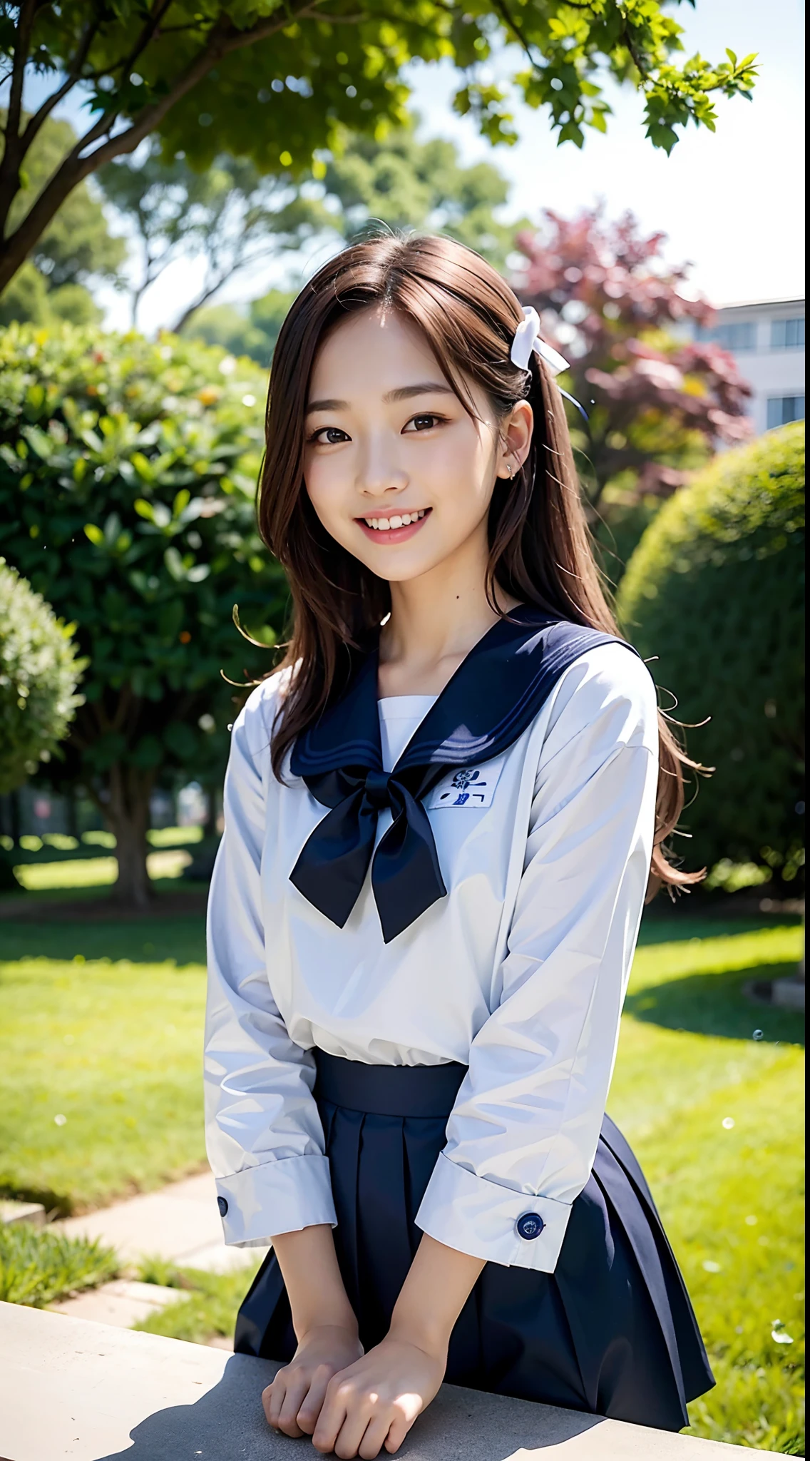 교복을 입고 사진을 위해 포즈를 취하는 아라페드 아시아 여성 Seaart Ai 3364