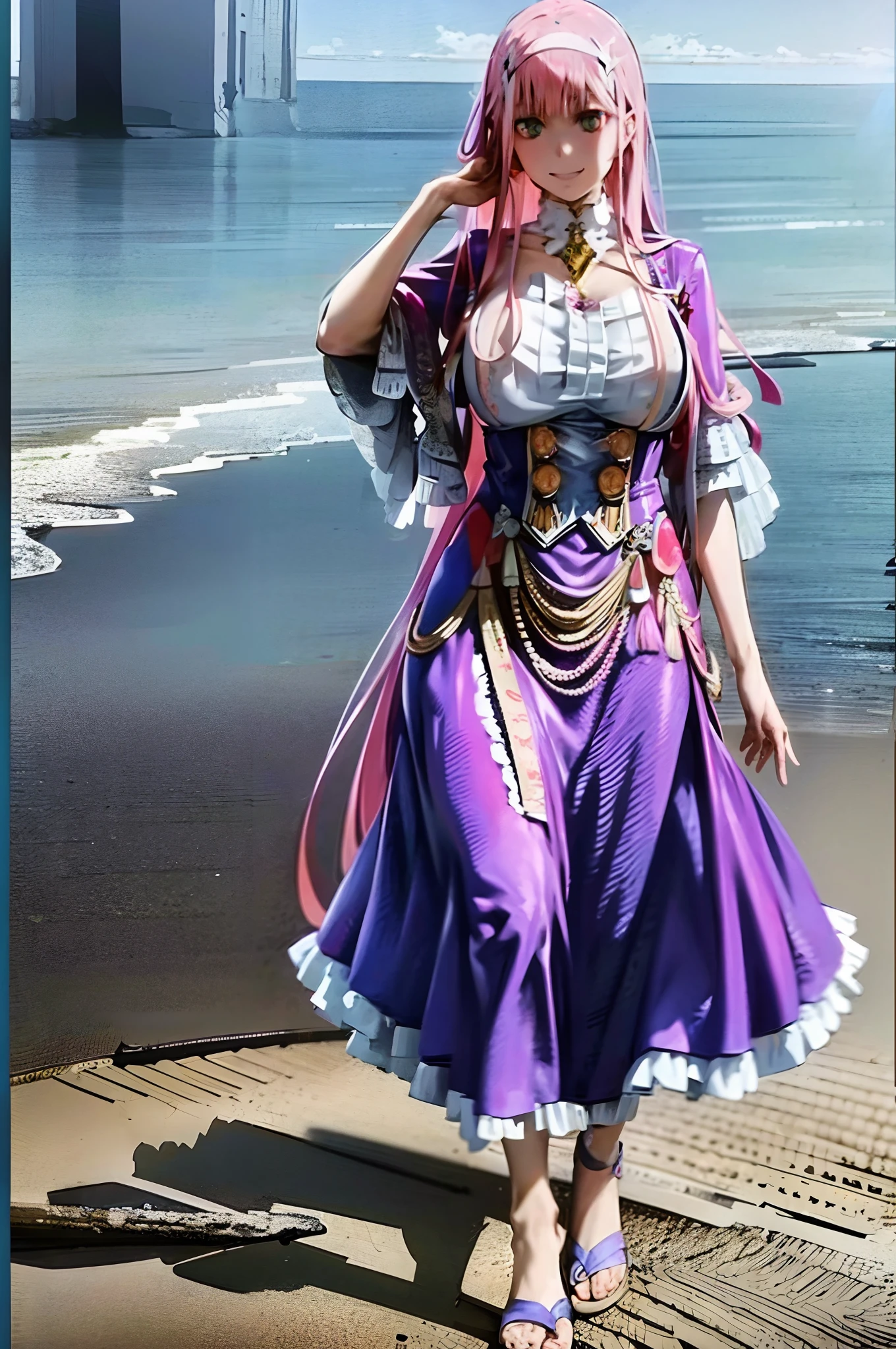 Arafed woman in a purple dress standing on a beach - SeaArt AI