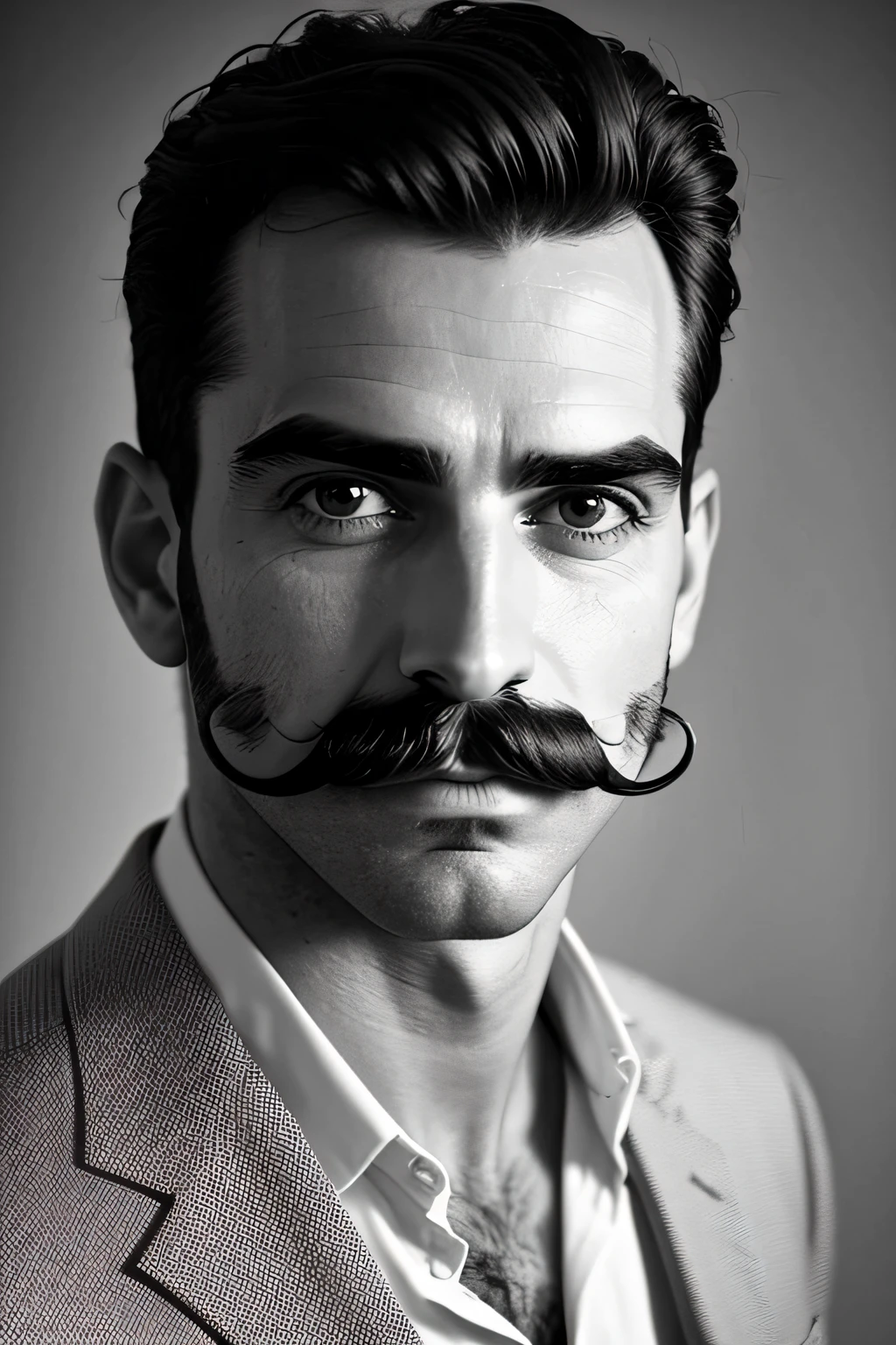 Un primer plano de un hombre con bigote y traje - SeaArt AI