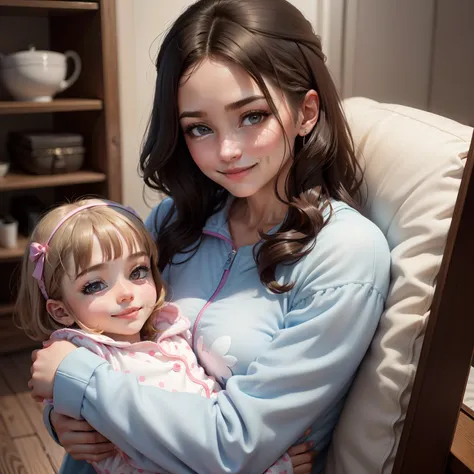 a mother hold a daughter,onesie,smile,all adults, - SeaArt AI