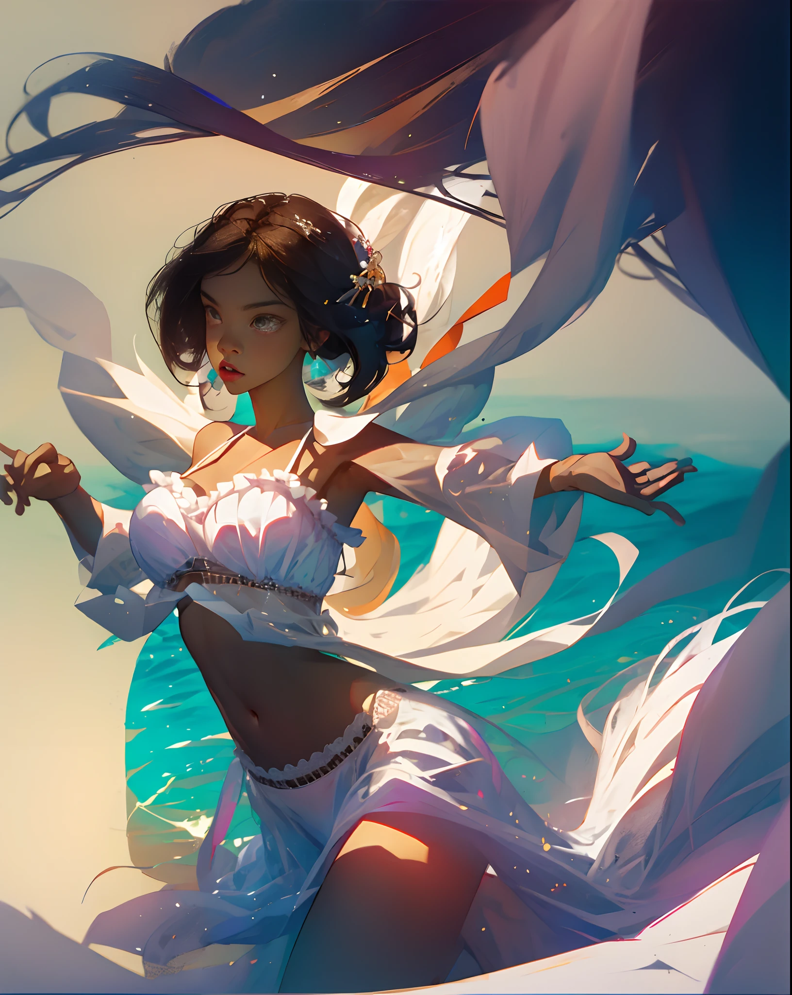 Kizi，On your stomach，white under lingerie，white panties - SeaArt AI