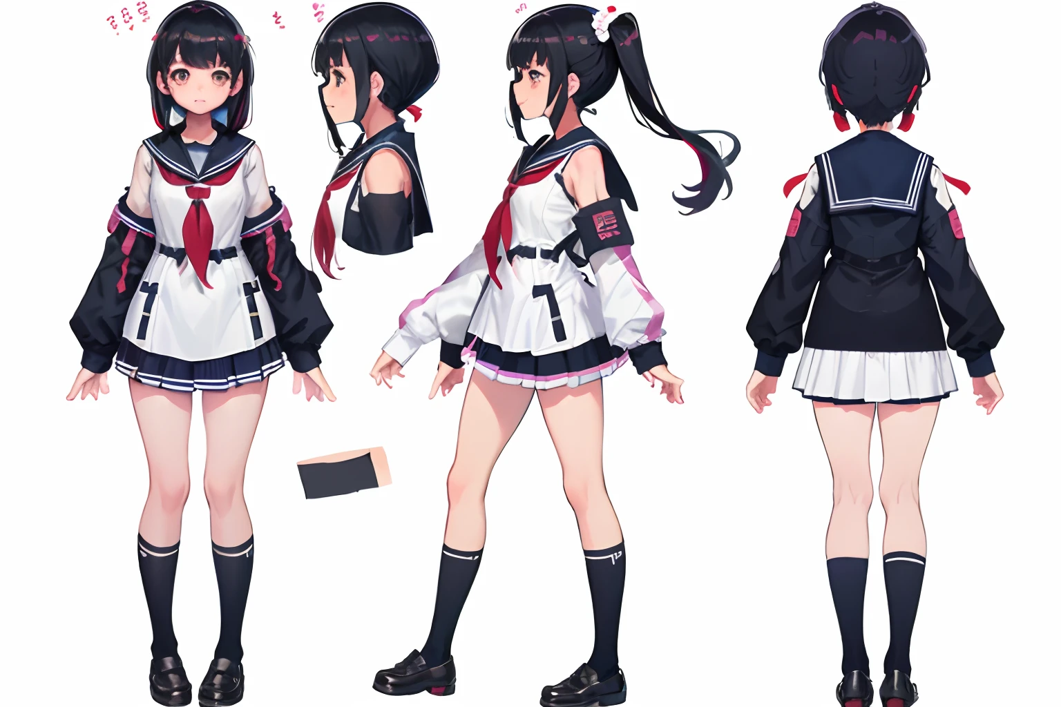 multiple views,1girl,serafuku,school uniformackground,white background,full body,