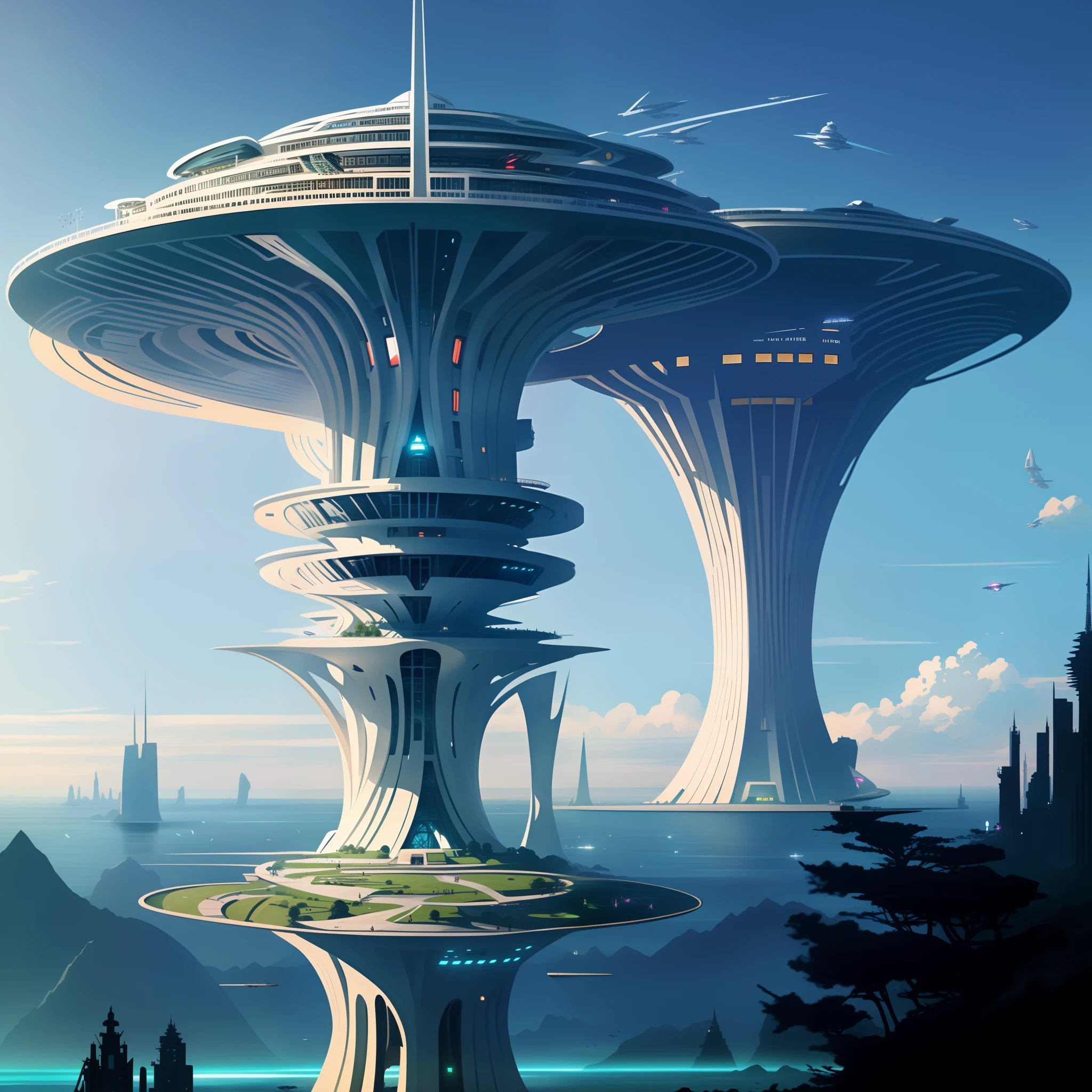 Futuristic city with a futuristic tower and a futuristic bridge - SeaArt AI