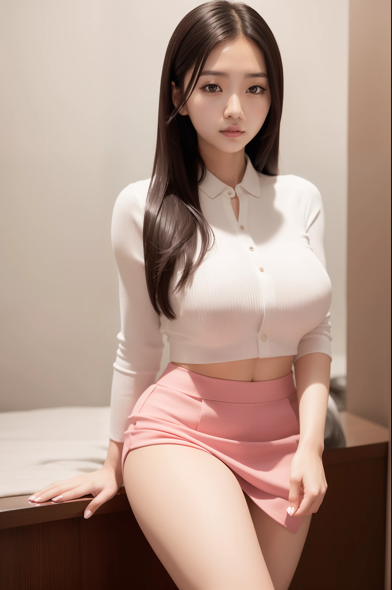 arafed asian woman in a white shirt and black skirt posing for a picture, jaeyeon nam, gorgeous ...