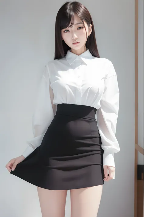 arafed asian woman in a white shirt and black skirt posing for a picture, jaeyeon nam, gorgeous ...