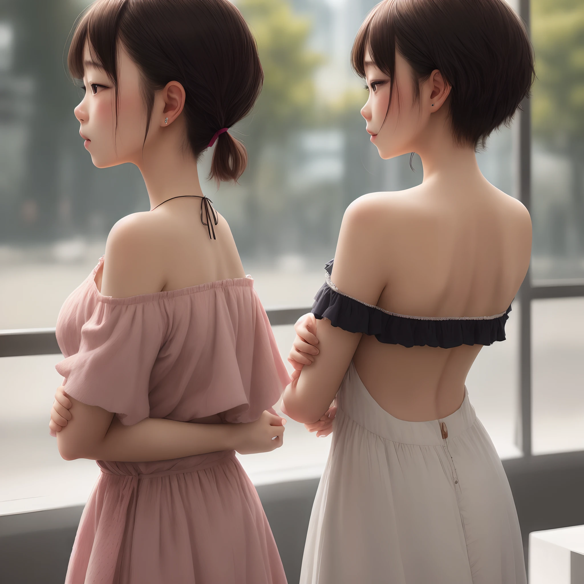 Two asian women in dresses standing next to each other - SeaArt AI