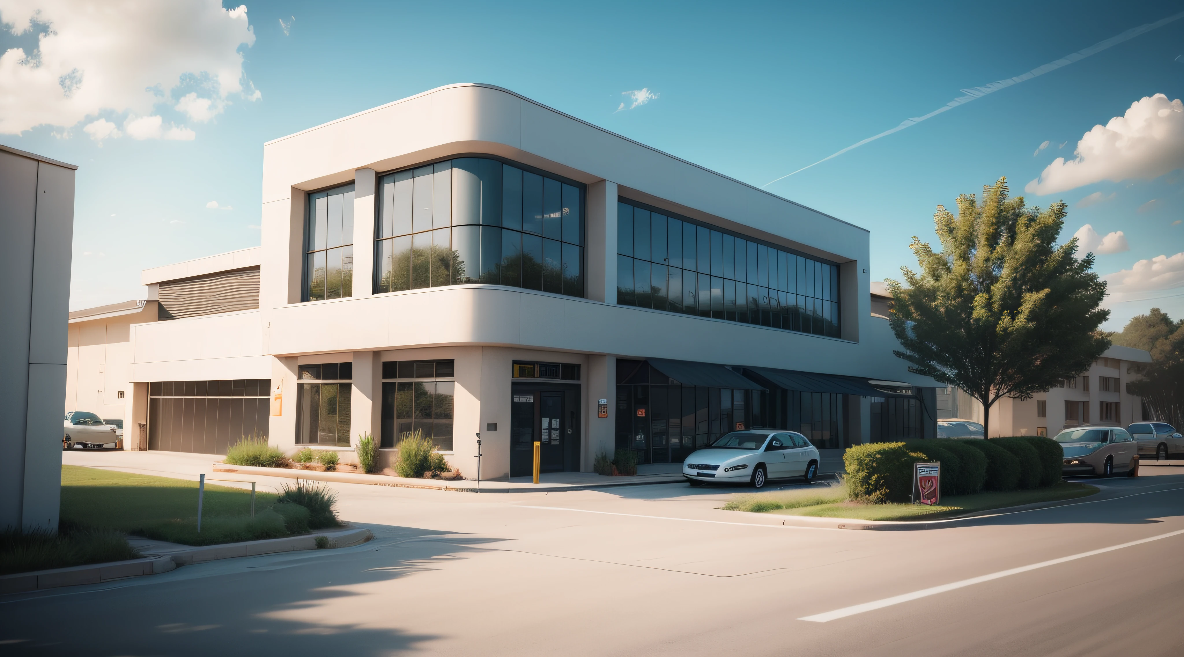 Arafed view of a building with cars parked in front of it - SeaArt AI