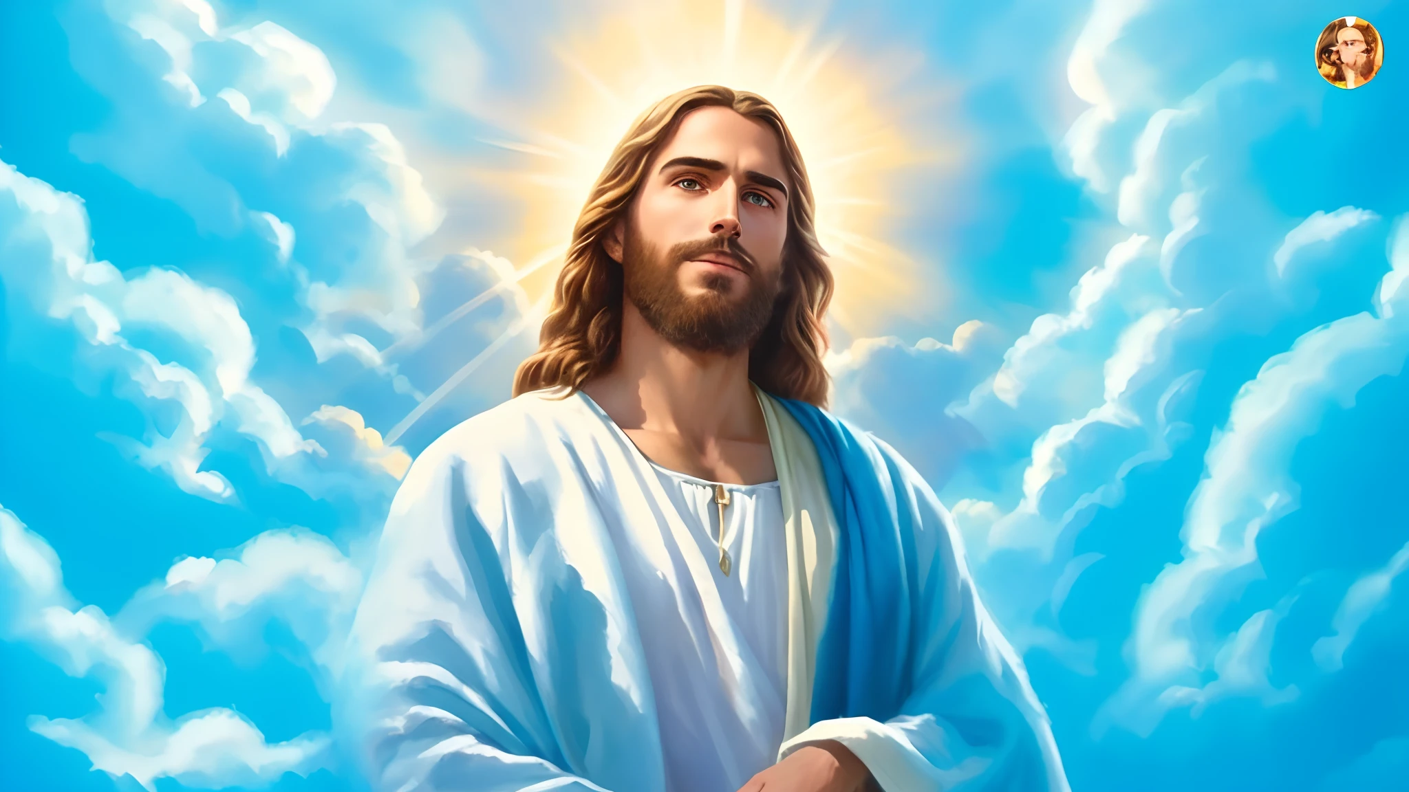Jesus Está De Pé Nas Nuvens Com Os Braços Cruzados Seaart Ai