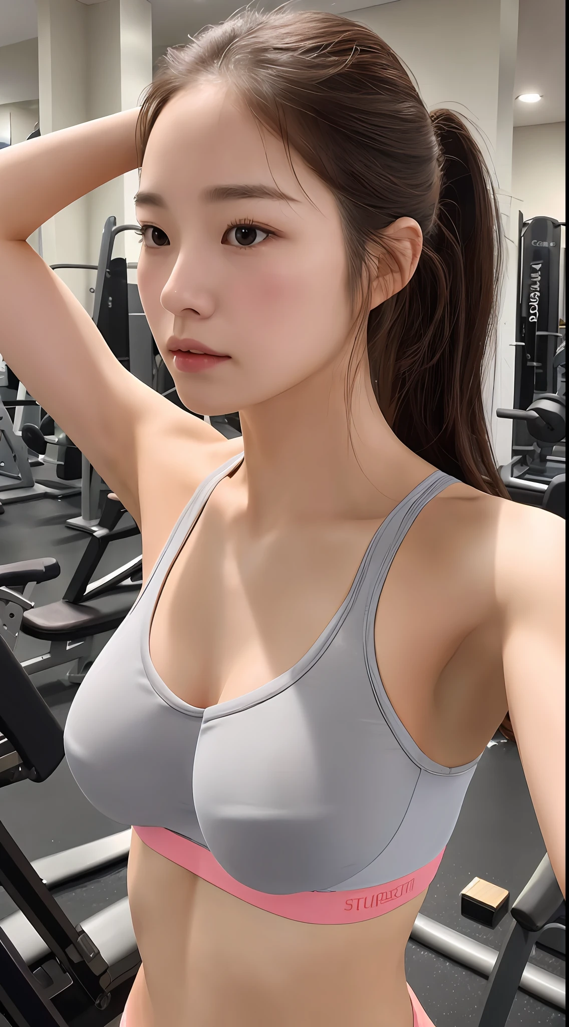 photograph realistic (1 cute Korean star) shoulder length hair, Thinning makeup, Medium , sports ...