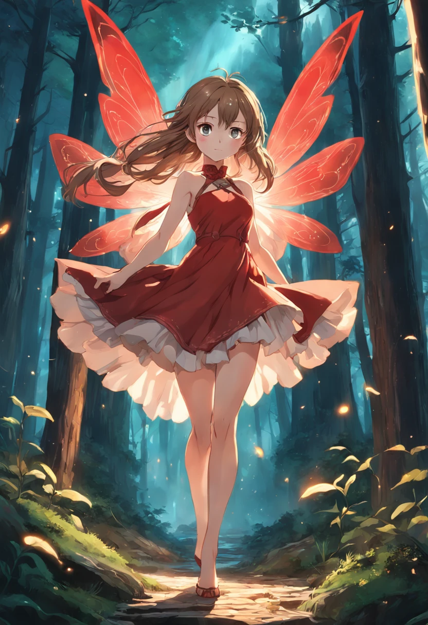 A Light Brown Hair Fairy in a Forest, wearing a Red dress, Perfect Body ...