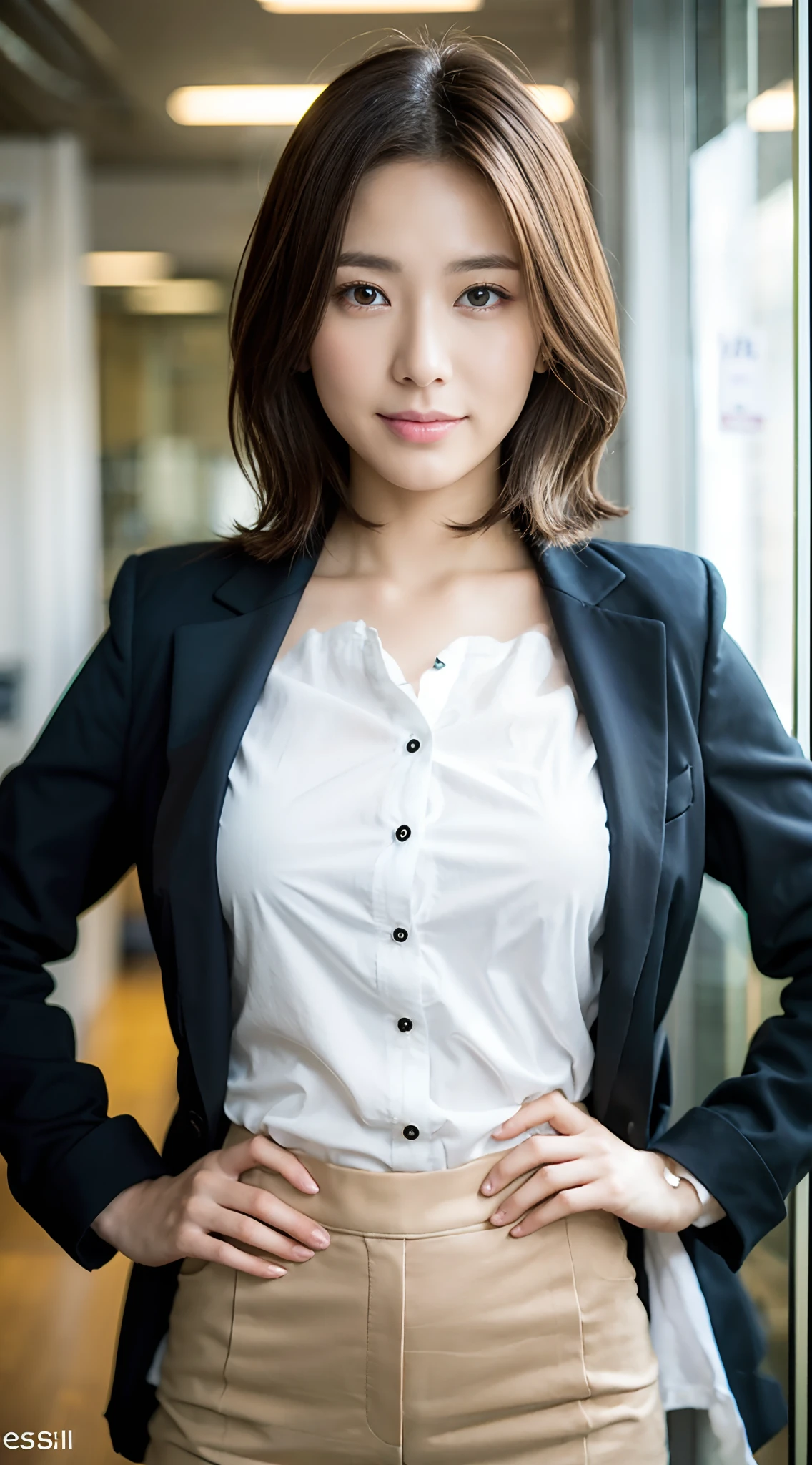 Arafed asian woman in a white shirt and black jacket - SeaArt AI