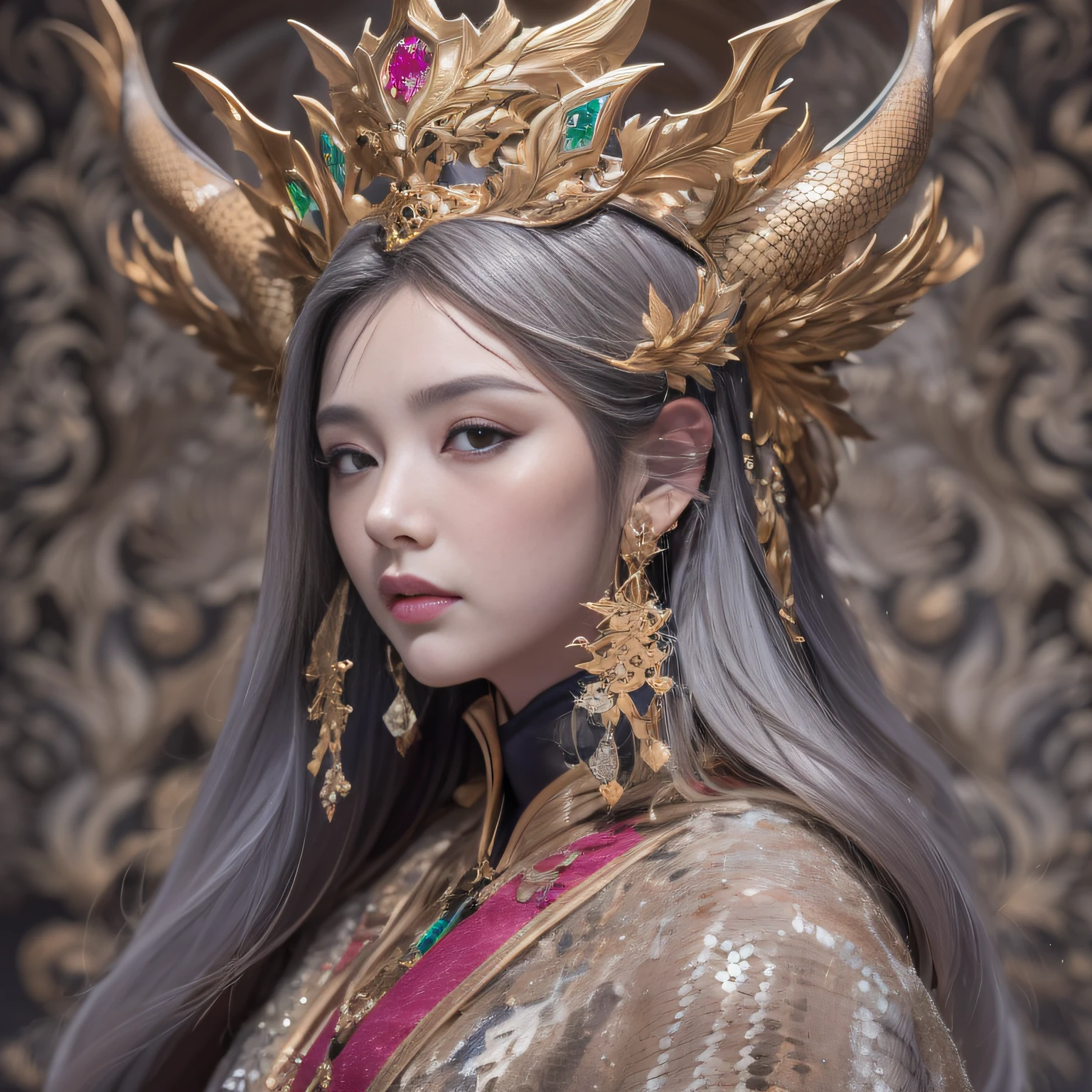 A close up of a woman wearing a gold crown and a pink dress - SeaArt AI