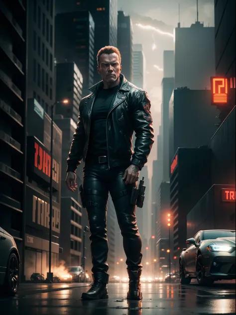 "Terminator film, futuristic, dystopian cityscape, dark and gritty ...