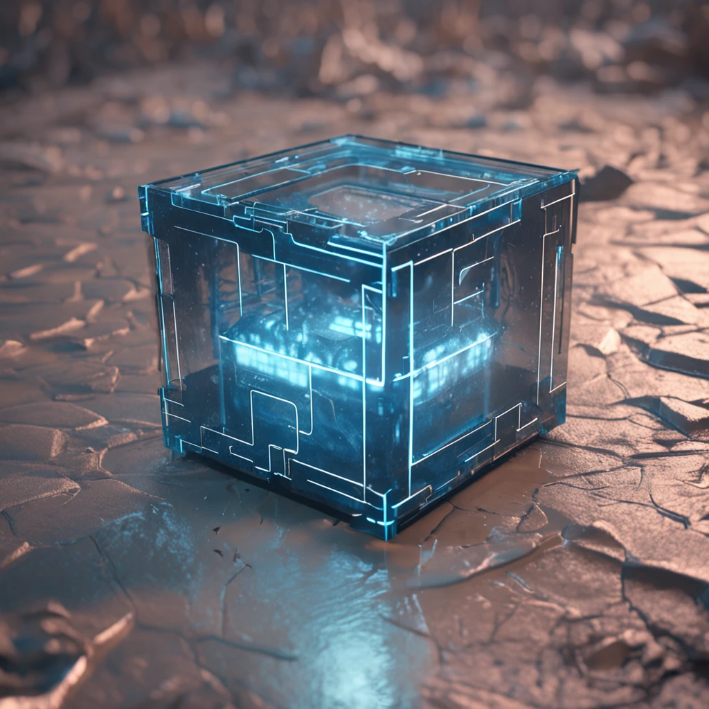concept art of a clear blue glowing cube on the ground, beautiful ...